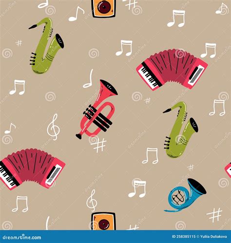 Seamless Pattern Vector Music Pattern With Musical Instruments Hand