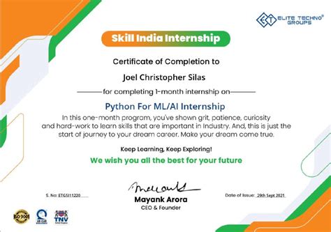 Joel Silas On Linkedin Python Ai Ml Learning Internship Etg