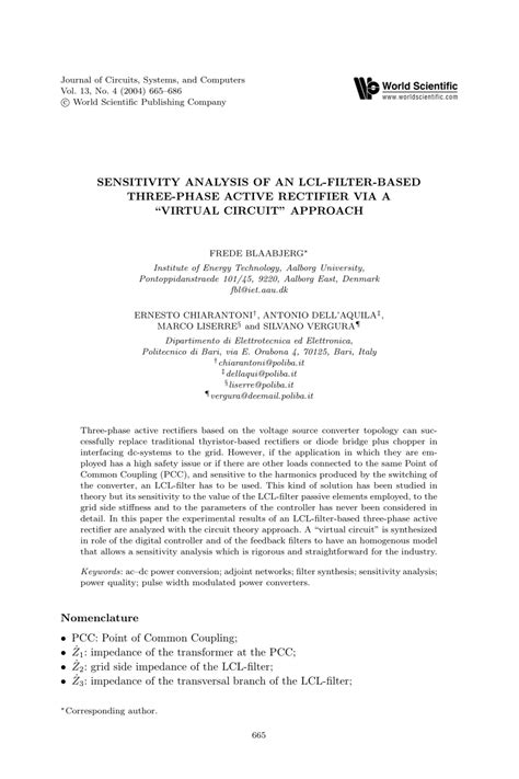 Pdf Sensitivity Analysis Of An Lcl Filter Based Three Phase Active Rectifier Via A Virtual