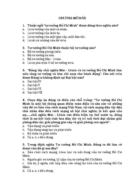 [123doc] - bo-de-thi-trac-nghiem-tu-tuong-ho-chi-minh-dh-cong-nghiep-iuh - CH ƯƠNG M Ở Đ ẦU Thu ...
