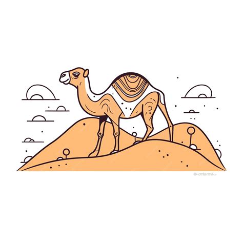 Premium Vector Camel In The Desert Vector Illustration In Flat Linear Style
