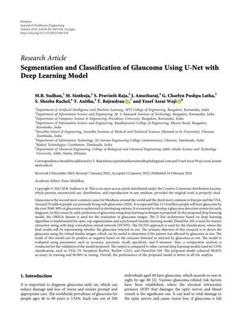 Pdf Segmentation And Classification Of Glaucoma Using U Net With Deep Learning Model