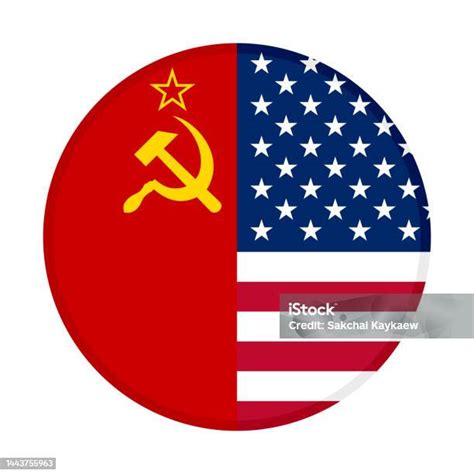 흰색 배경에 격리된 소련과 미국 국기가 있는 둥근 아이콘 공산주의에 대한 스톡 벡터 아트 및 기타 이미지 공산주의 구소련 미국 국기 Istock