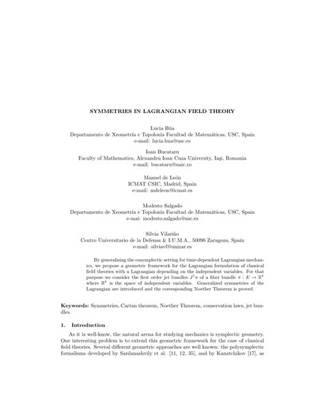Pdf Symmetries In Lagrangian Field Theory