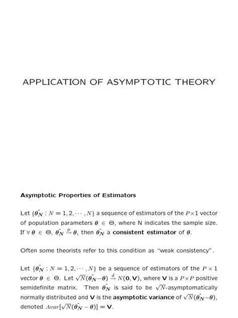 Application Of Asymptotic Theory Pdf Estimator Statistical Analysis