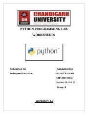 Python Worksheet Q Docx PYTHON PROGRAMMING LAB WORKSHEETS Submitted To Submitted By