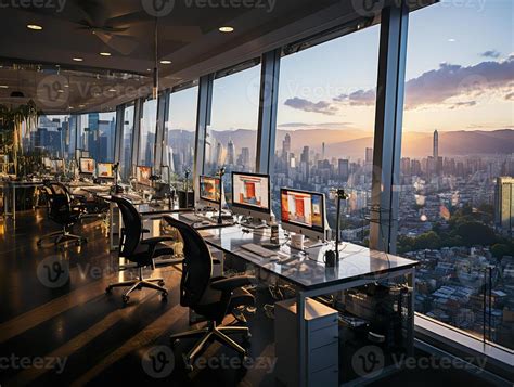 AI Generated Empty Office At Sunset Generative AI Stock Photo At Vecteezy