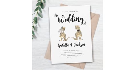 Dinosaur Wedding T Rex Bride And Groom Invitation Zazzle