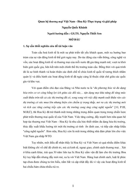 Quan hệ thương mại Việt Nam Quan há thng mi Viát Nam Hoa Kÿ Thāc trng và giÁi pháp