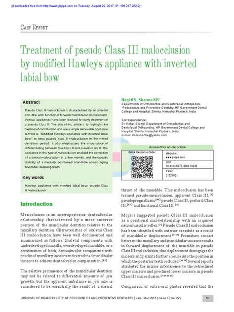 6 Treatment Of Pseudo Class Iii Malocclusion By Modified Hawleys Appliance With Inverted Labial
