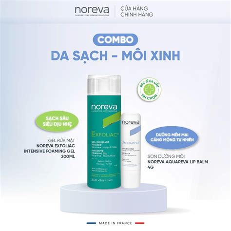 Combo Noreva Gel Rửa Mặt Dành Cho Da Dầu Mụn Exfoliac 200ml Và Son Dưỡ