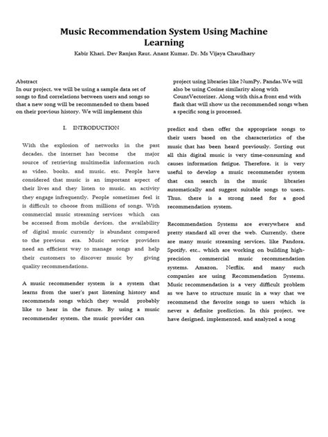Music Recommendation System Using Machine Learning | PDF | Computer Data Storage | Information ...