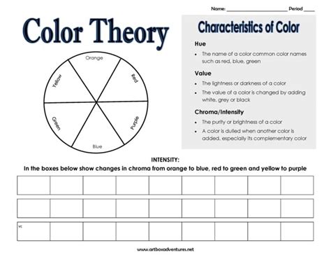 Color Theory Packet With 4 Activity Pages By Art Box Adventures Tpt