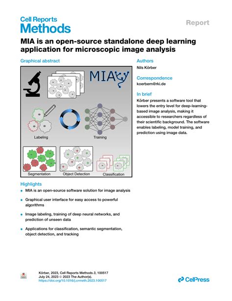 pdf mia is an open source standalone deep learning application for microscopic image analysis