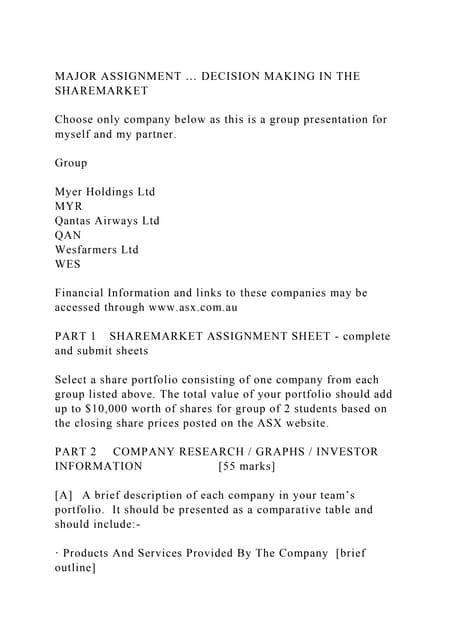 Major Assignment Decision Making In The Sharemarketchoose Onlydocx Stocks And Bonds