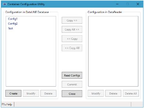 Container Config Utility Screen