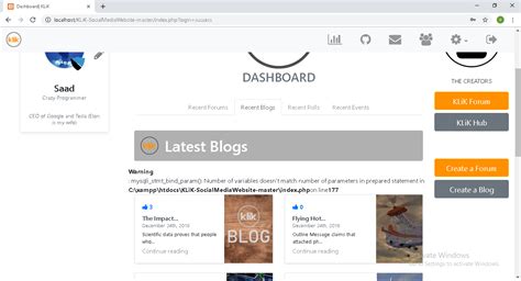 PHP Warnings Issue 2 Msaad1999 KLiK SocialMediaWebsite GitHub