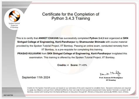 Aniket Chavan On Linkedin Python Spokentutorial Iitbombay Sknscoe