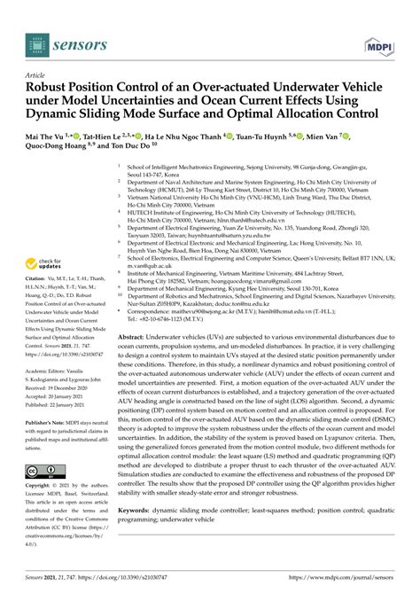 Pdf Robust Position Control Of An Over Actuated Underwater Vehicle