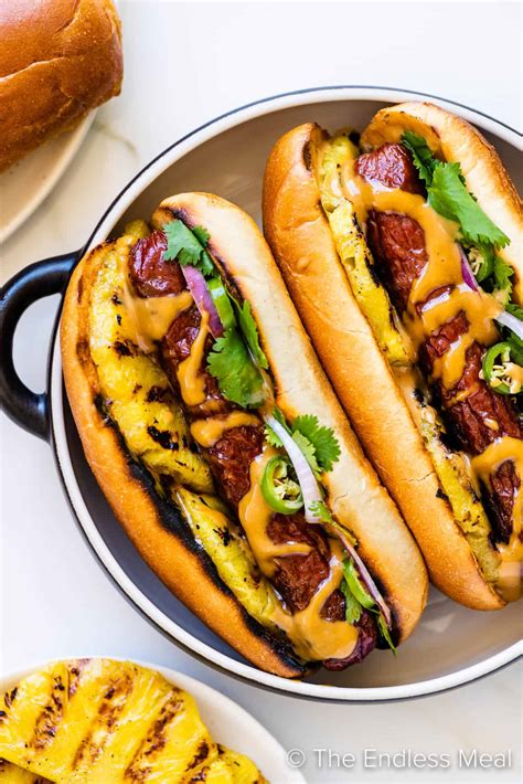 Hawaiian Hot Dogs With Grilled Pineapple And Teriyaki Mayo