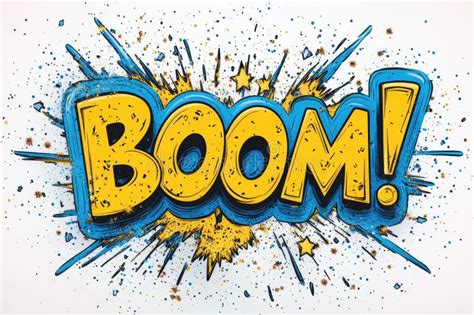 Boom Exploding Comic Sound Effect With Golden Glitter And Stars Stock