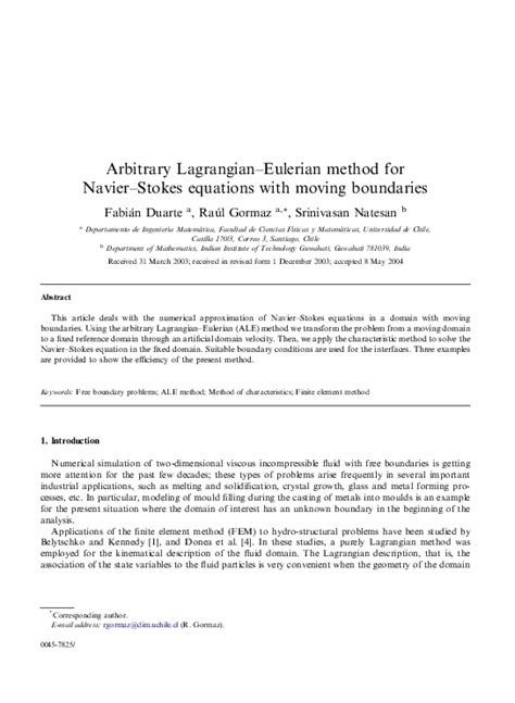 pdf arbitrary lagrangian eulerian method for navier stokes equations