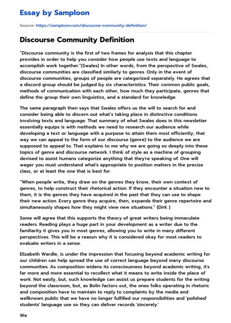 Discourse Community Definition Analytical Essay On