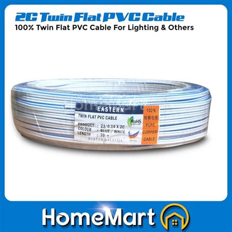 23014 X 2 Core Flexible Cable Blue White Twin Flat Wire Cable Putih Biru Rata Wayar Kabel
