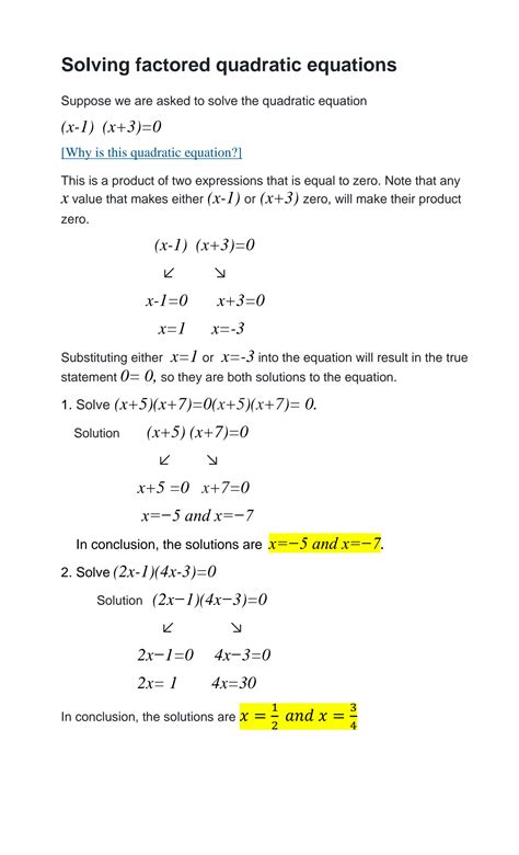 Solution Solving Factored Quadratic Equations Studypool