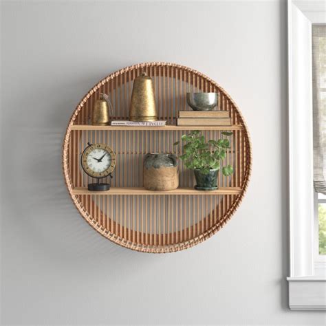 Olwen Shelf Circle Bamboo Solid Wood Accent Shelf Round Wall Shelves