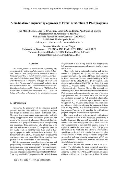 Pdf A Model Driven Engineering Approach To Formal Verification Of Plc