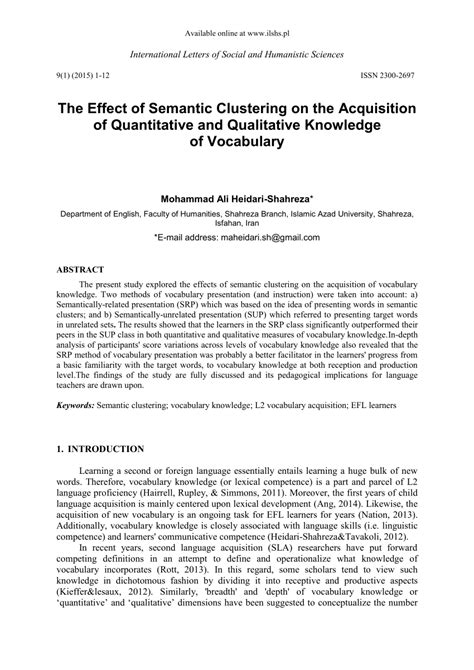 pdf the effect of semantic clustering on the acquisition of
