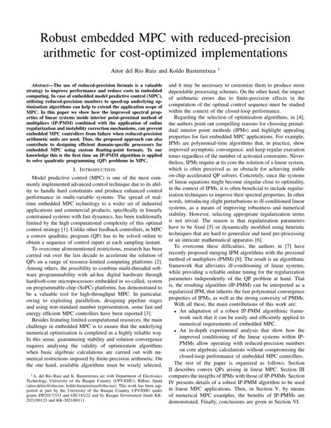 Pdf Robust Embedded Mpc With Reduced Precision Arithmetic For Cost Optimized Implementations