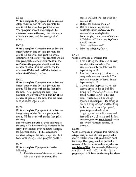 Ex Ex C Programming Ex Write A Complete C Program That Defines An Integer Array Of