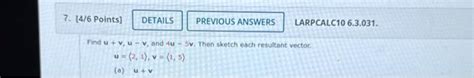 solved find u v u−v and 4u−5v then sketch each resultant