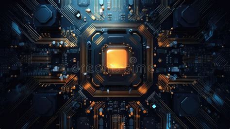 Computer Motherboard With Cpu Circuit Board System Chip With Core Processor Stock Illustration