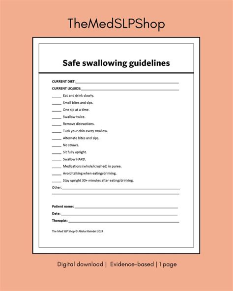 Safe Swallowing Guidelines Dysphagia Handout Swallowing Tips
