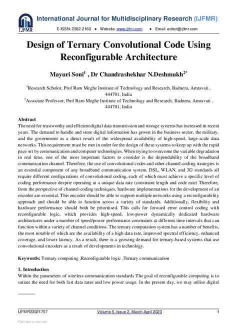Pdf Design Of Ternary Convolutional Code Using Reconfigurable Architecture
