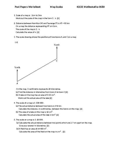 Map Scales Igcse Mathematics 0580 Past Papers Worksheet With Answers