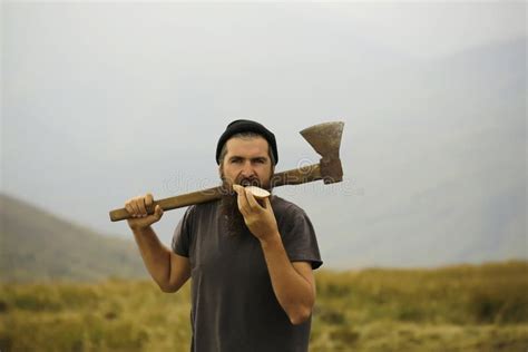 Lumberjack Eating An Apple Stock Image Image Of Confidence Hipster
