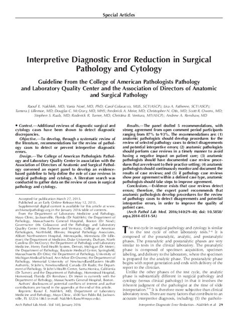 Pdf Interpretive Diagnostic Error Reduction In Surgical Pathology And Cytology Guideline From