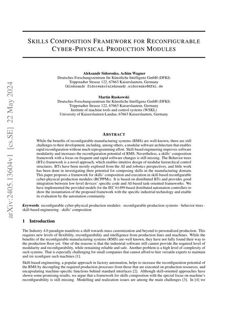Pdf Skills Composition Framework For Reconfigurable Cyber Physical Production Modules