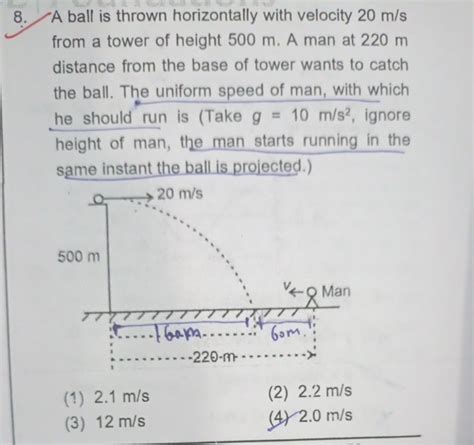 8 A Ball Is Thrown Horizontally With Velocity 20 M S From A Tower Of Hei