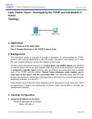 Lab Investigating The TCP IP And OSI Models Student Lab Packet Tracer Investigating The