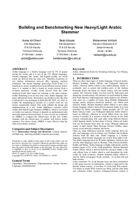 Pdf Building And Benchmarking New Heavylight Arabic Stemmer