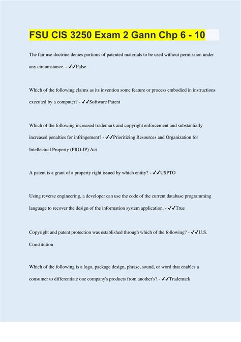 Fsu Cis 3250 Exam 2 Gann Chp 6 10 210 Questions With 100 Correct