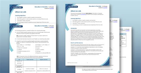 Lithium Ion Cells Worksheet 1618 Years Resource RSC Education