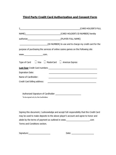 Third Party Credit Card Authorization Form Pdf