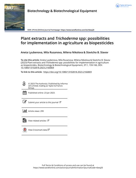 Pdf Plant Extracts And Trichoderma Spp Possibilities For Implementation In Agriculture As