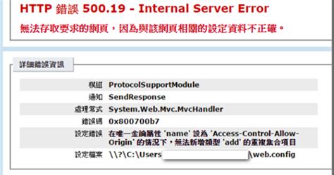 Coding Error 在唯一金鑰屬性 Name 設為 Access Control Allow Origin 的情況下